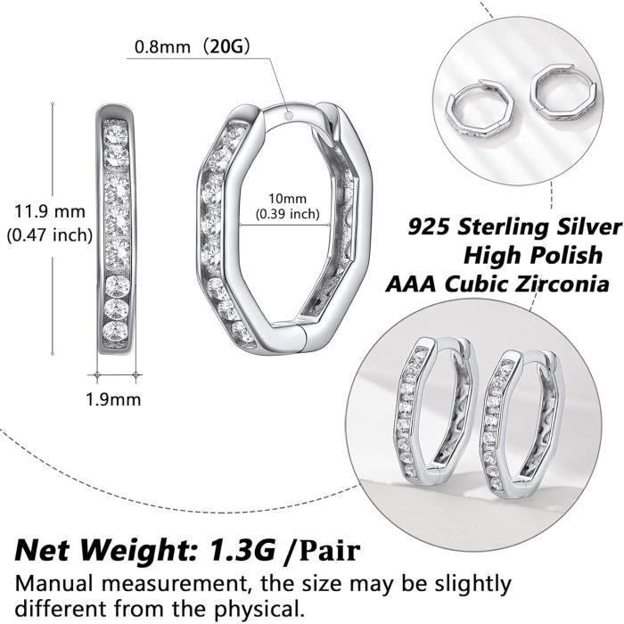 Petite Créoles Argent Femme Boucle D'Oreille Strass Zirconium Mini 925 Sterling Anneau Clou ...