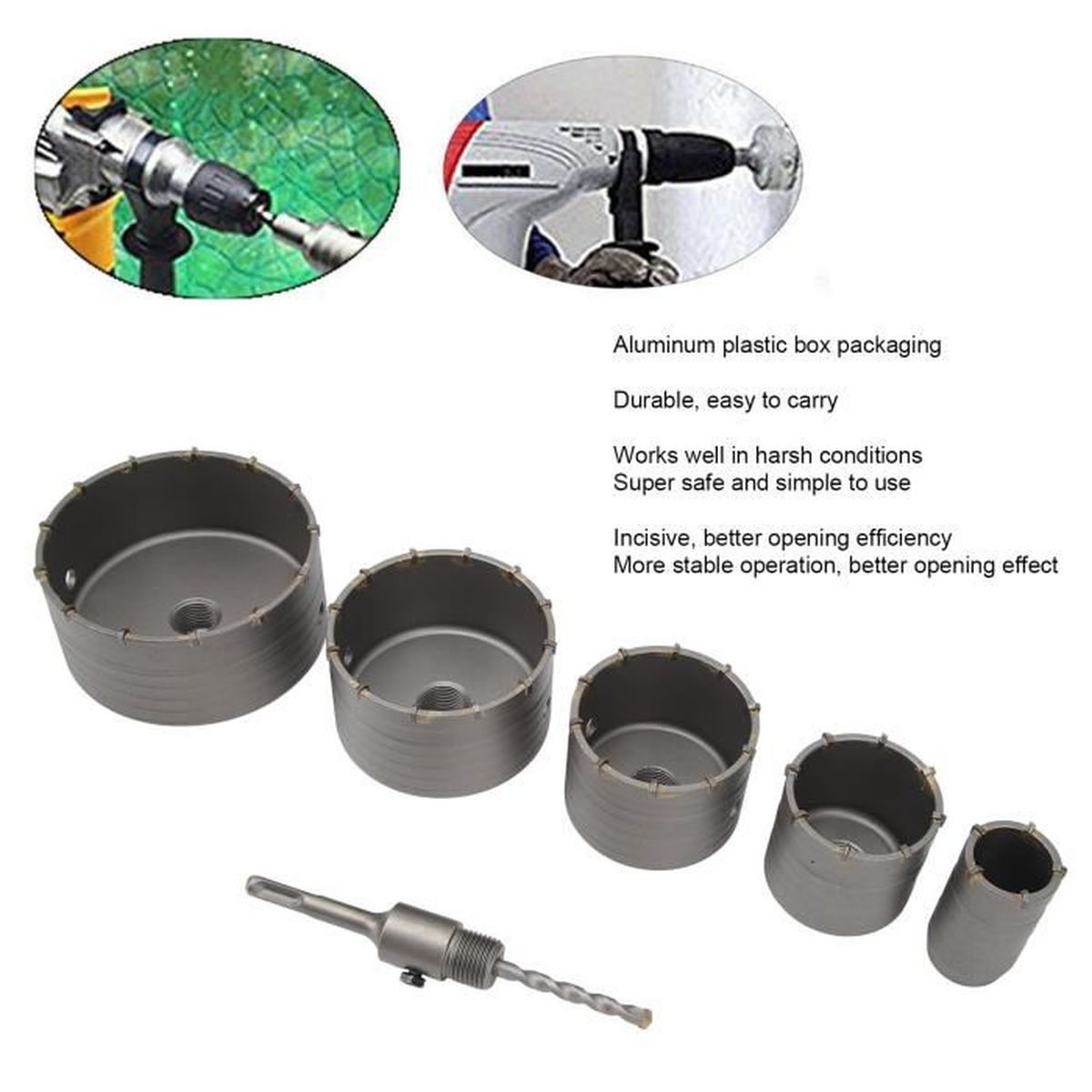 Kit de scie cloche à béton Lot de 6 Scies Cloches à Béton, 6 Forets de ...