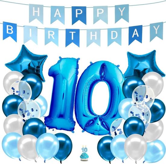 Decoration Anniversaire Garcon 10 Ans Bleu - Kit Anniversaire Garcon ...