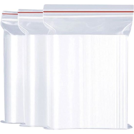 Lot de 100 sachets à auto-fermeture hermétique en plastique transparent ...