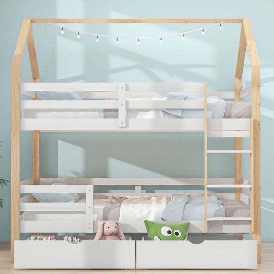Dripex Lit Superposé 90 x 200 cm avec grand tiroir,Lit Maison Lit ...