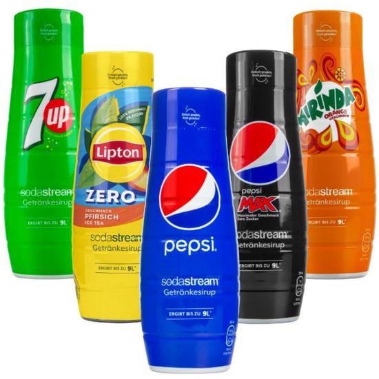 Sirop boisson - Sodastream - Pack 5 saveurs - Pepsi 7Up Mirinda Lipton ...