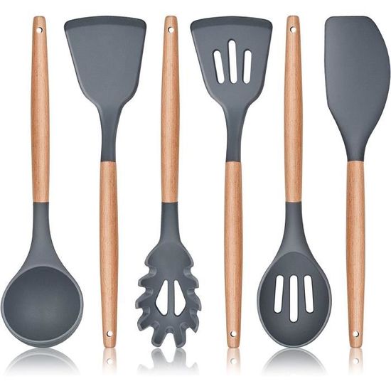 Herogo Lot de 6 ustensiles de cuisine en silicone, résistants à la chaleur, avec poignée eois ...
