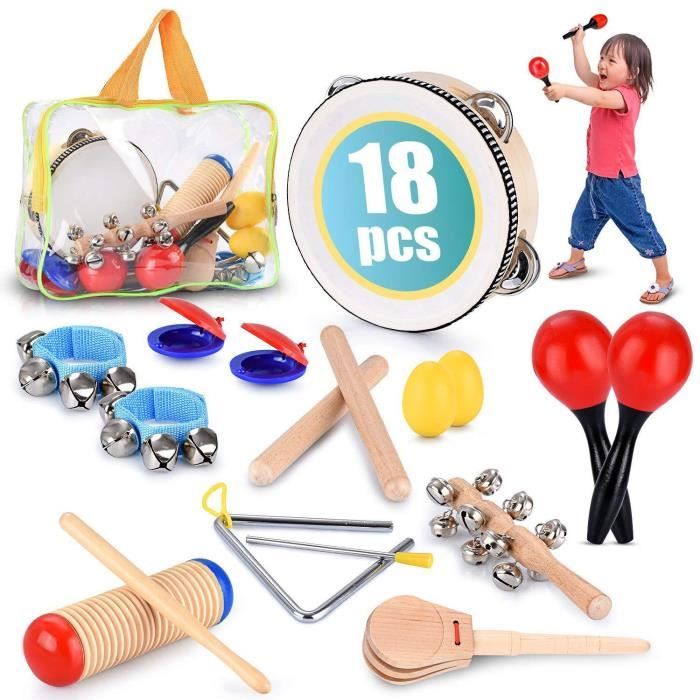 18 Pièces Instrument Musique Bois pour Bebe, Kit Rythmique de ...