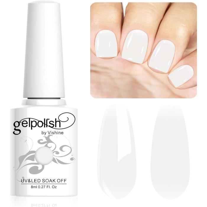 Vernis Gel Semi-Permanent Blanc Laiteux, 8ml Vernis à ongles Naturel ...