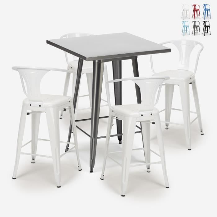 Ensemble bar de cuisine table haute en métal 60x60cm 4 tabourets tolix ...
