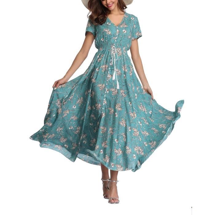 Robe O36NW Floral Maxi Dress Up Button été de Split Boho Long Beach ...