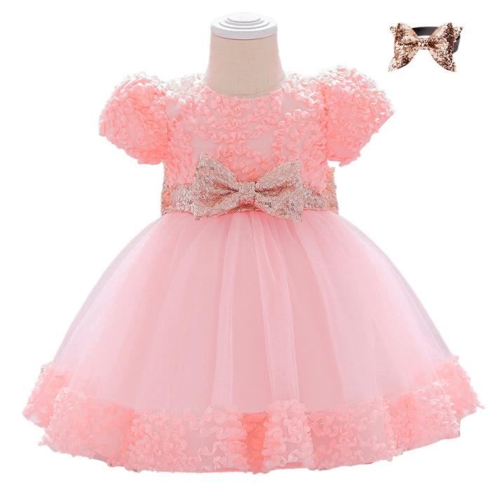 Robe Fille Enfants Robes de princesse fête dentelle et fleur - Rose ...
