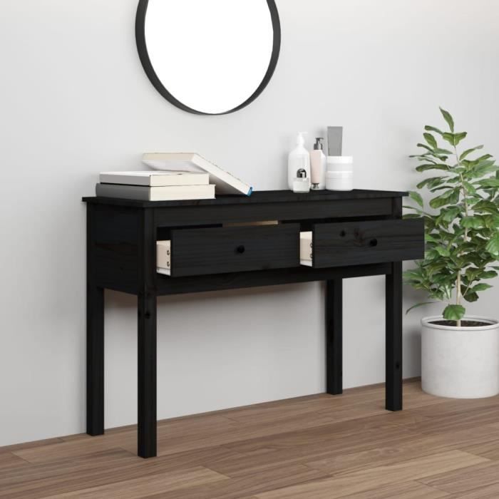 ZERONE Table console Noir 100x35x75 cm Bois massif de pin ZR004 ...