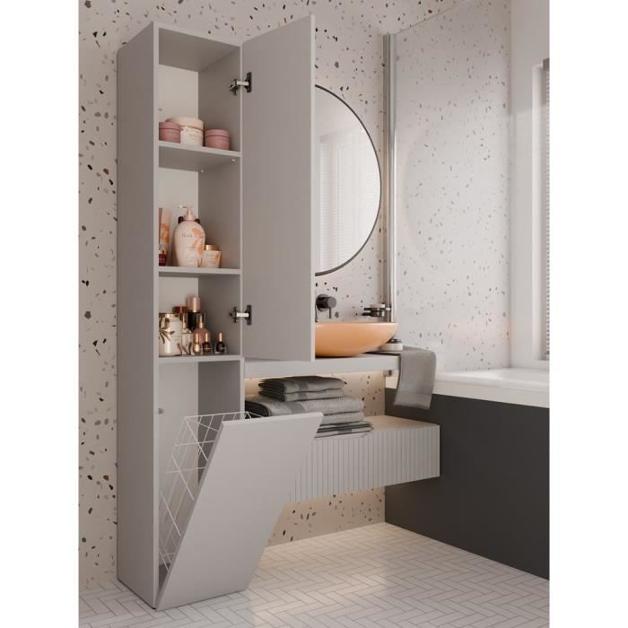 YANA - Meuble salle de bain avec panier à linge beige - 31x30x174 cm ...