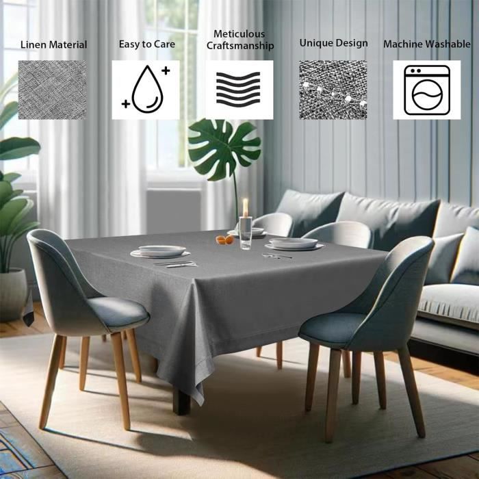 Nappe De Table Carrée Texturée Grise 135 X 135Cm, Nappe De Table Sans ...