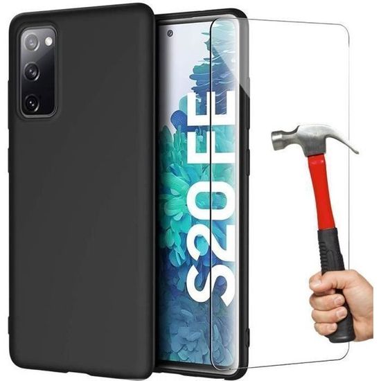 Coque pour Samsung S20 FE - Noir - Effet Mat - 2 Verres Trempés Inclus - Anti-Rayures - Souple ...