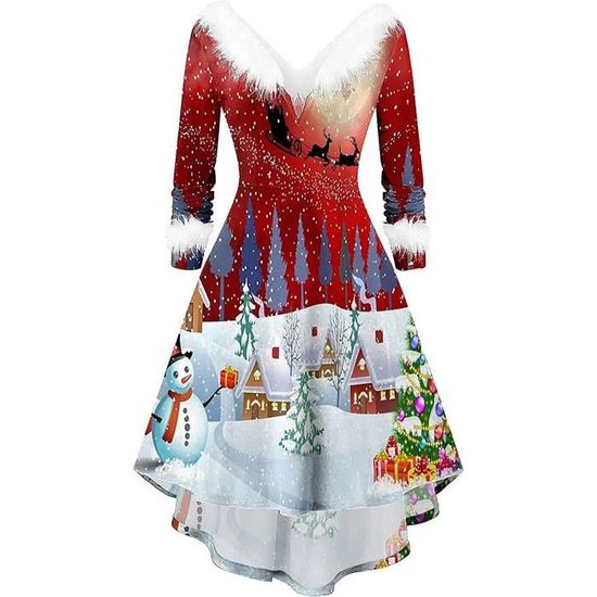 Robe de Noël Femme - Grande Taille - Manches Longues - Col Rond ...