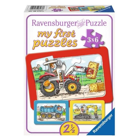 Puzzle 6 pièces 3 Puzzles - My First Puzzle - Tracteur, Pelleteuse ...