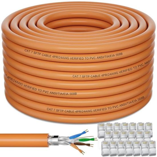 Câble Ethernet - SOIBKE - Cat 7 - 120m - S/FTP - Haute Vitesse 10Gbit/s ...