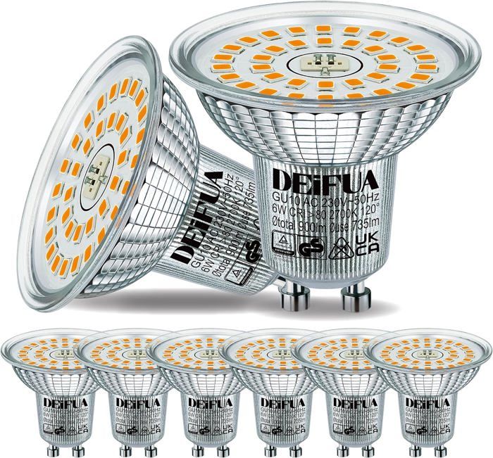 Ampoule LED GU10 Blanc Chaud 900 Lumens 6W quivalent 100W Halogne Lot de 6 Spot PAR16 sans ...