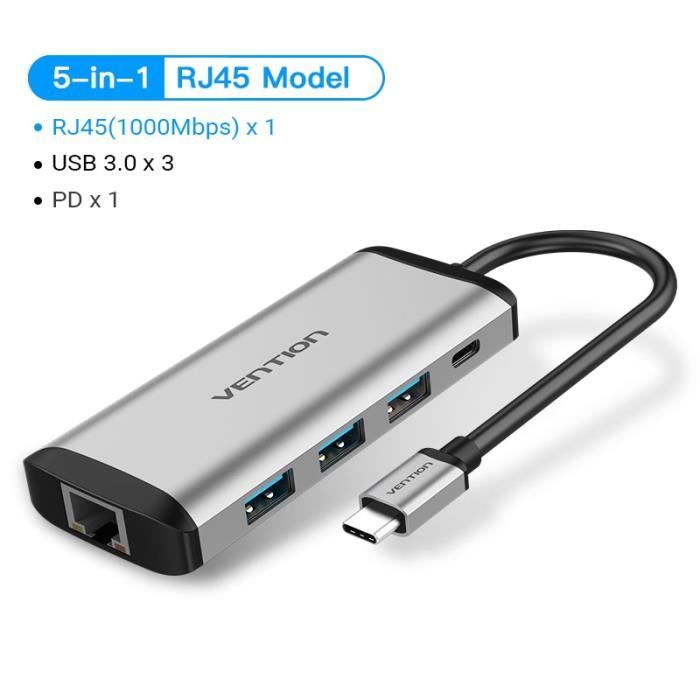 5-en-1 RJ45 - HUB USB Type C vers USB 3.0, Station d'accueil, HDMI ...