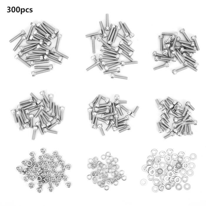 YUI 150Pcs Vis à six pans creux M4 Acier inoxydable 304 + Écrou hexagonal 50Pcs + Rondelles ...