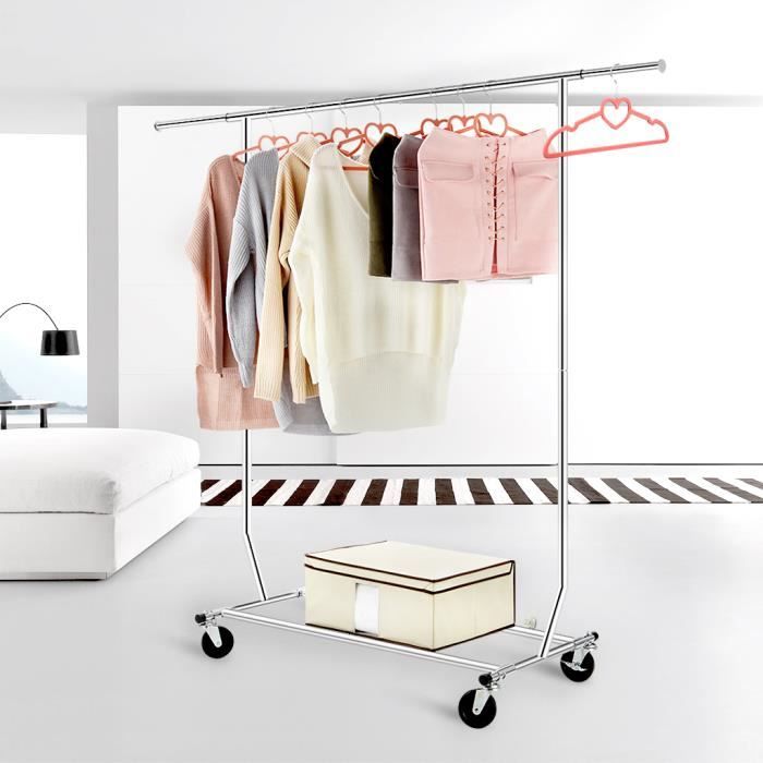 Penderie à Vêtements avec Roulettes LANGRIA Largeur Hauteur Réglable ...