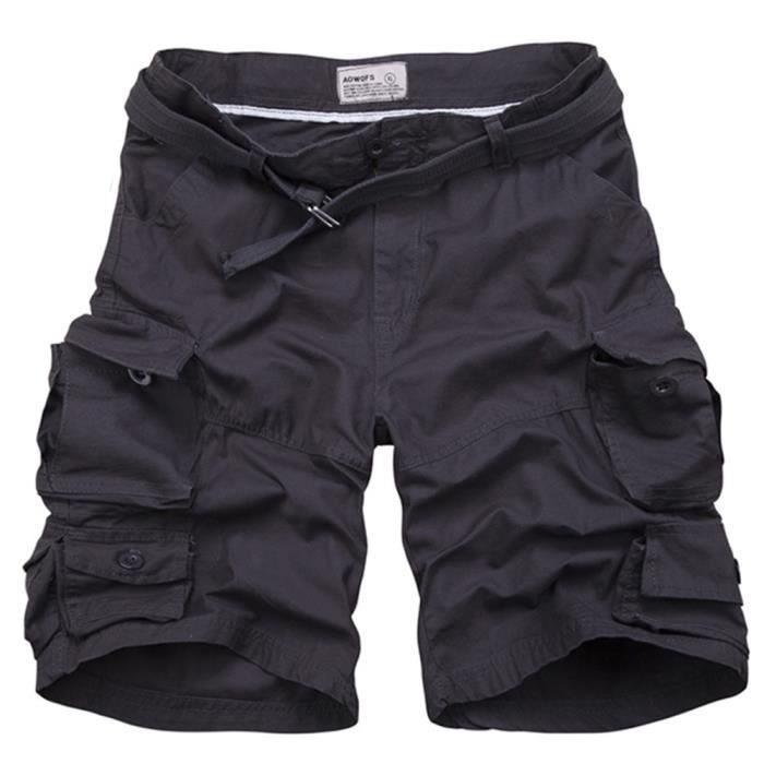 Short Homme uni de cargo Shorts Homme 100%Coton Vêtement Masculin Gris ...