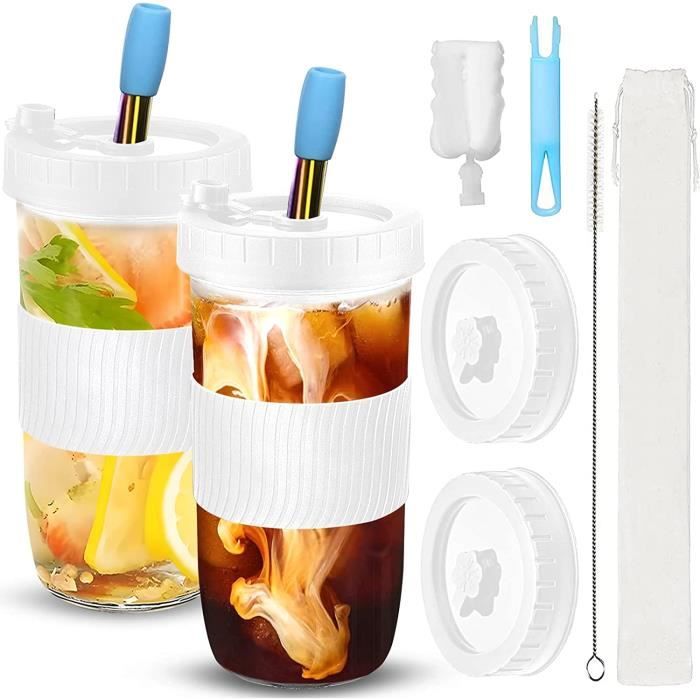 HURRY UP Lot De 2 Verre Bubble Tea,Bubble Tea Cup Avec Couvercle 730 Ml ...