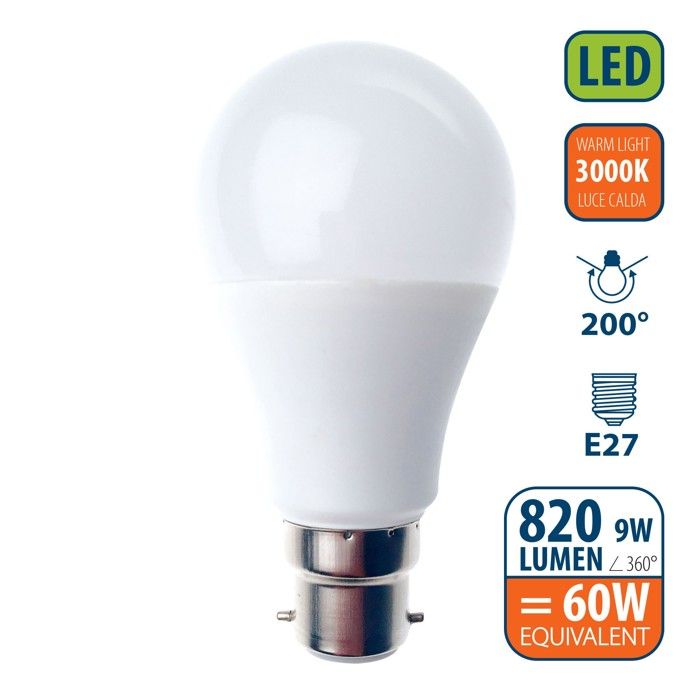 Ampoule LED SMD, standard A60, 9W / 820lm, culot B22 (France), 3000K ...