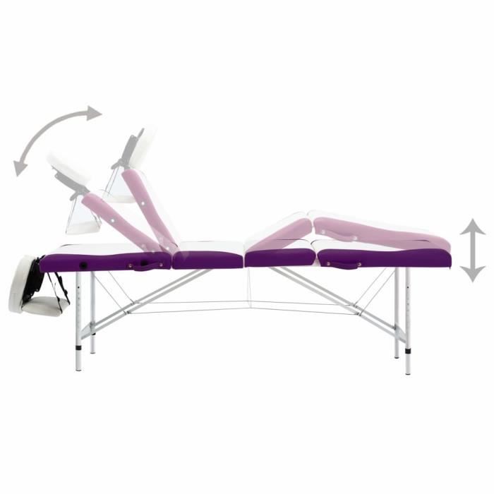 110249 Table De Massage Pliable 4 Zones Aluminium Blanc Et Violet Lis