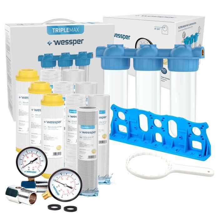 Filtre à Eau - WESSPER - Triplemax - Adoucisseur d'Eau 3/4'' - 3 Étapes ...