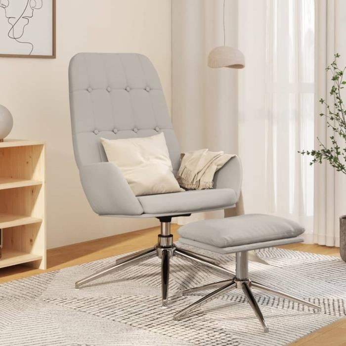 YOSOO Chaise de relaxation et repose-pied Gris clair Tissu microfibre ...