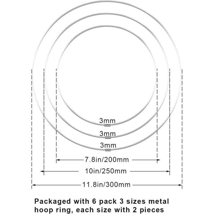 6 pièces (20, 25 & 30 cm) Argent Cercle Métal, Anneau pour Couronne ...