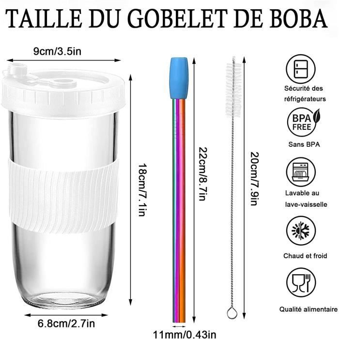 HURRY UP Lot De 2 Verre Bubble Tea,Bubble Tea Cup Avec Couvercle 730 Ml ...