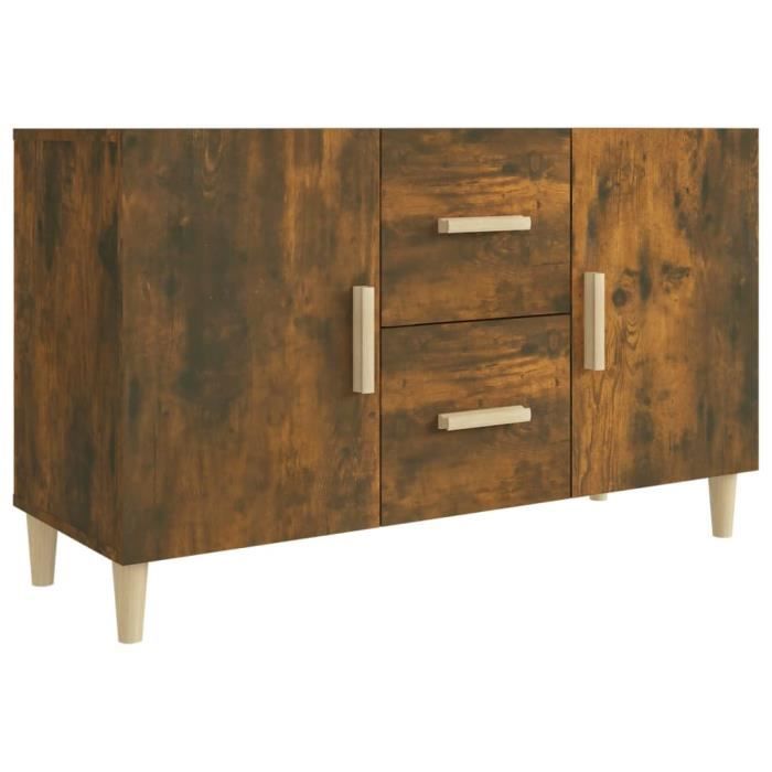 Buffet - Chêne Fumé - 100x36x60 cm - 2 Portes - Bois d'ingénierie ...