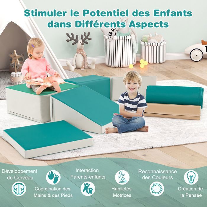 COSTWAY 7 PCS Parcours de Motricité Bébé en Mousse avec Housse en PU ...