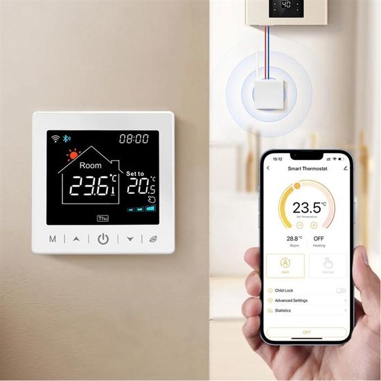 Thermostat Sans Fil Wifi Tuya pour ChaudièRe à Gaz, ContrôLeur de TempéRature RF pour Chauffage ...