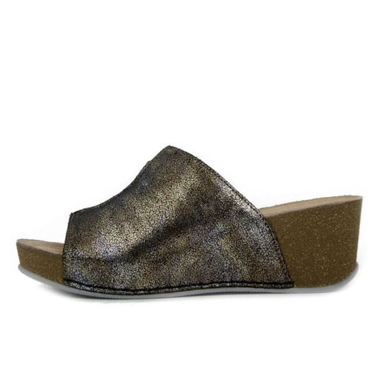 Mule femme - ATEMA - Cuir noir doré - Grand confort - Talon compensé 6 ...