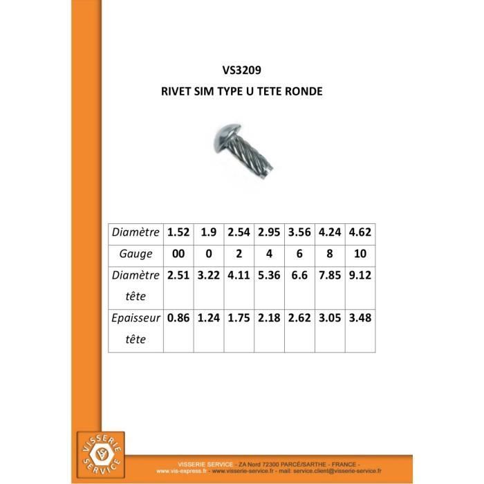 RIVET SIM TYPE U TETE RONDE TR 3.56 X 3/8 ACIER NICKELE ...