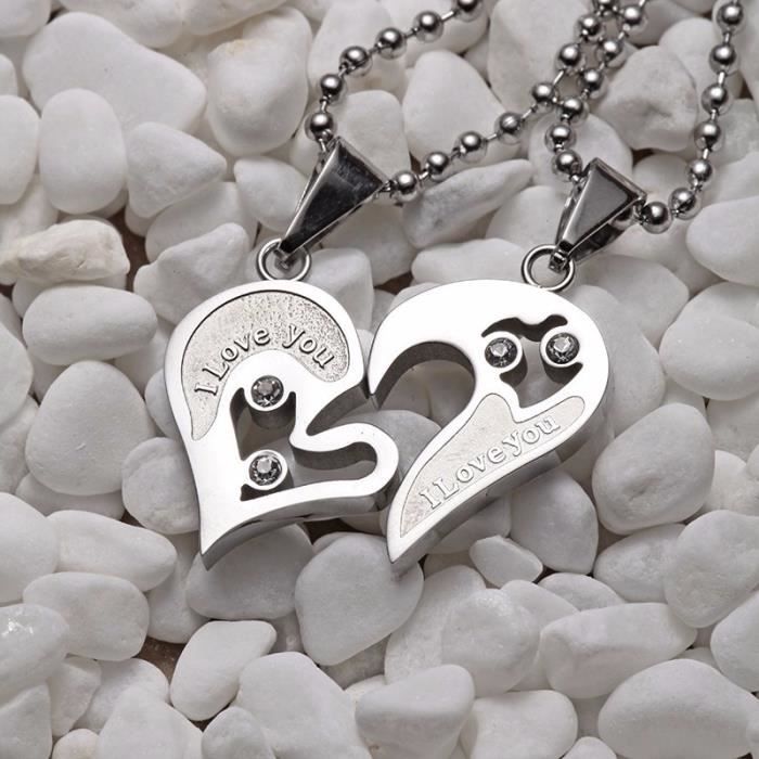 Collier - SOOYOOVE - I Love You - Couple - Coeurs - Argent - Femme ...