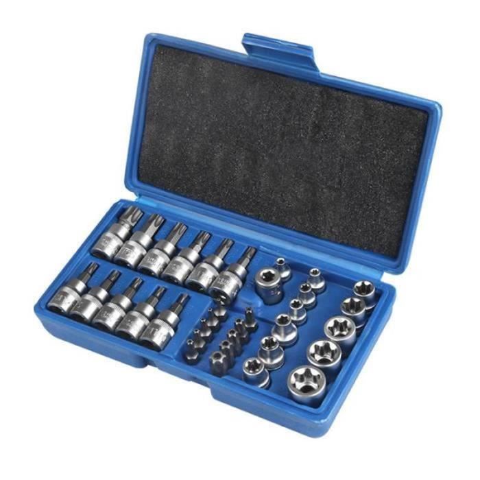 34 PCS Coffret douilles torx femelle 38 profil E4-E20 Embout torx étoilé profil T10-T60 en Acier ...
