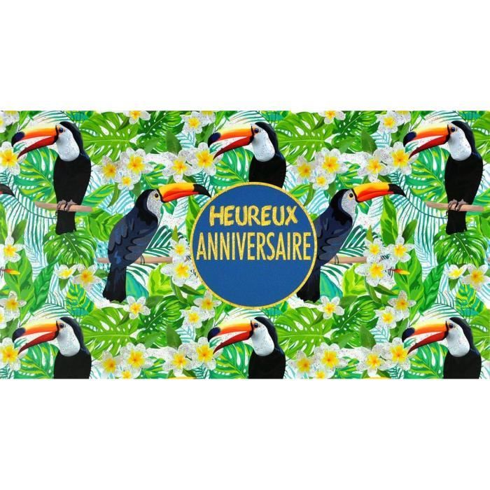 69-4202 Carte Heureux Anniversaire Paillettes Toucan Oiseau Tiaré Fleur ...
