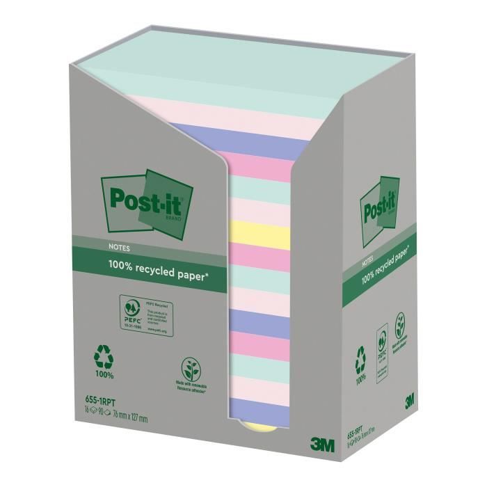 Notes Repositionnables Recyclées Couleurs Nature Post It 76 X 127 Mm