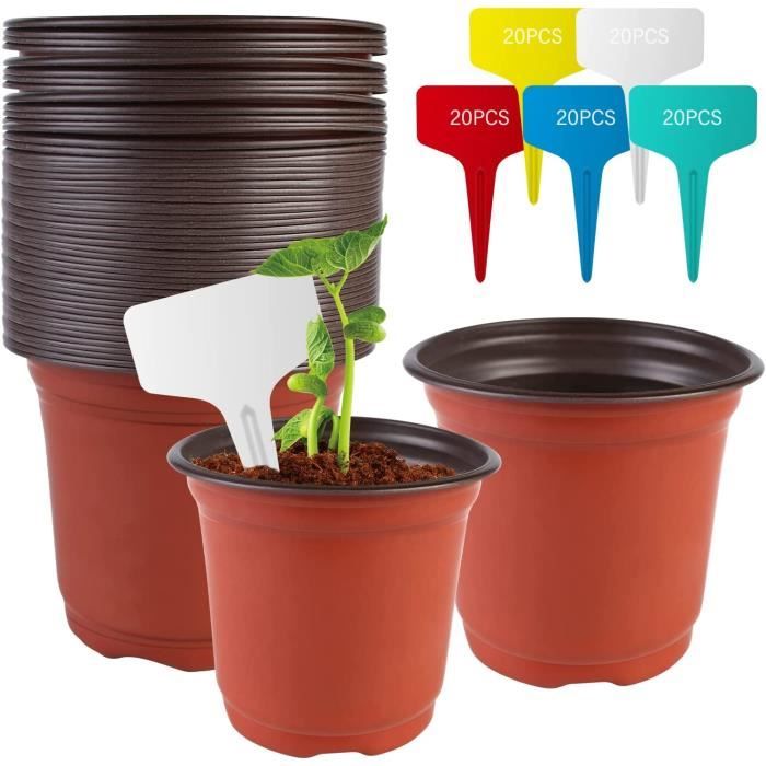Vegena Lot de 100 pots de culture en plastique de 10 cm avec 100 ...