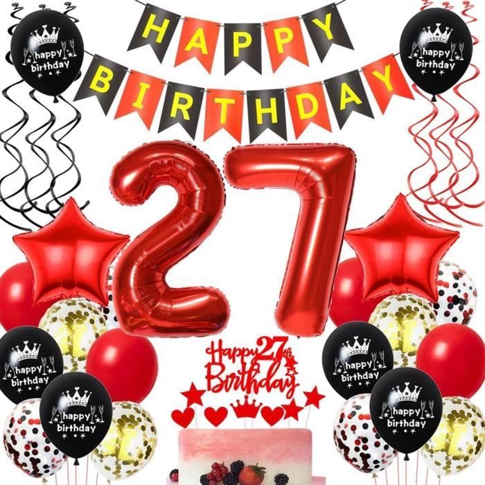 Ballons 27 Ans Anniversaire Rouge Noir, Décoration Anniversaire 27 Ans ...