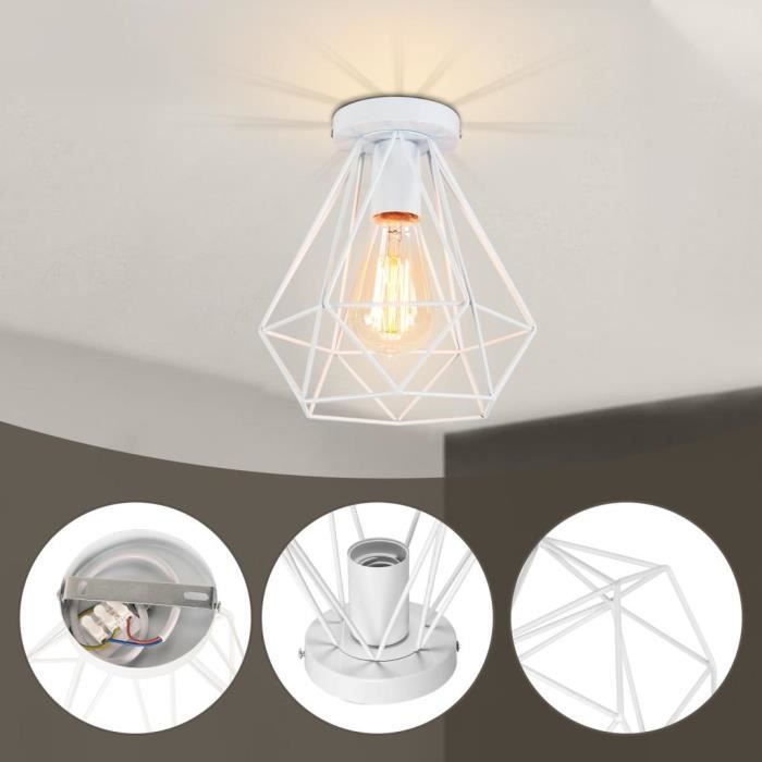 U-do Lot de 2 Plafonnier Industrielle en Cage Fer E27 Lustre Plafonnier ...