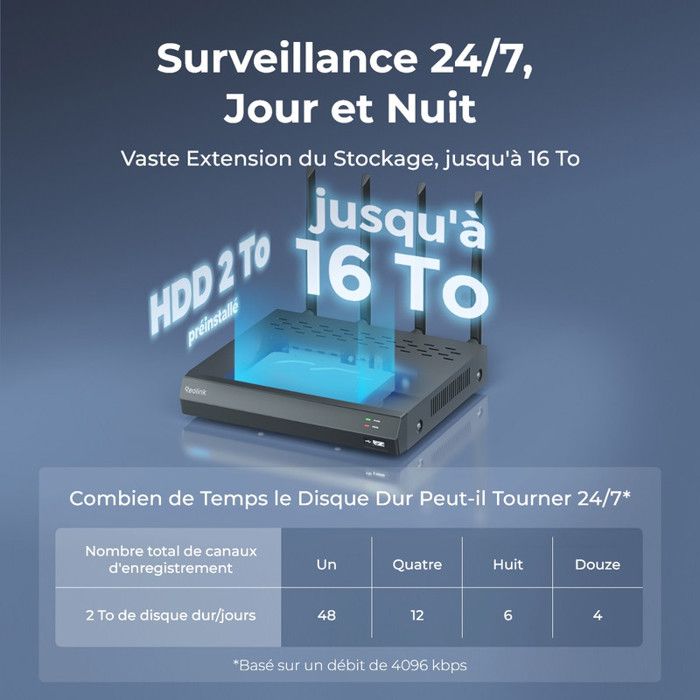 Reolink Caméra de Surveillance NVR Wi-Fi 6 12 Canaux,Enregistrement 24h ...