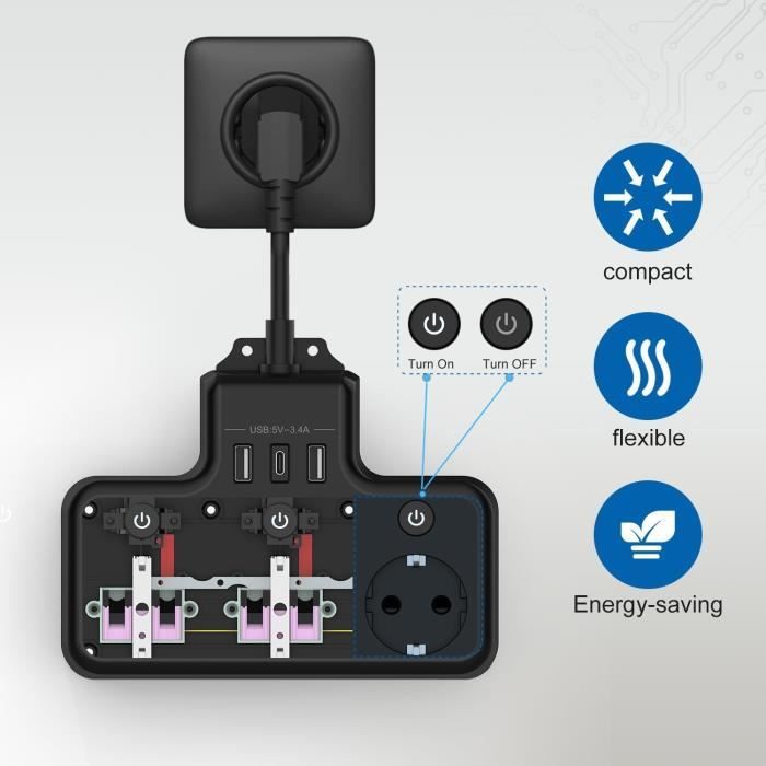 Multiprise Electrique 3 Prises 4000W-16A avec 3 Interrupteurs ...