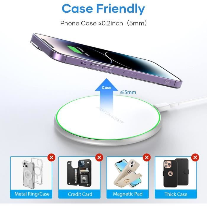Chargeur Sans Fil, Chargeur Induction 15W Charging Pad Pour Iphone 14 Pro Max-13-12-11-Xs Max-Xr ...