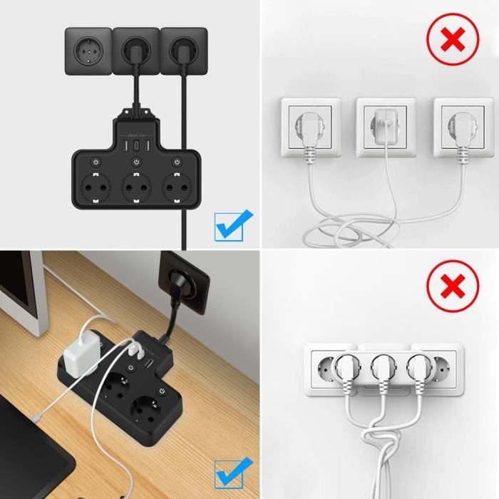 Multiprise Electrique 3 Prises 4000W-16A avec 3 Interrupteurs ...