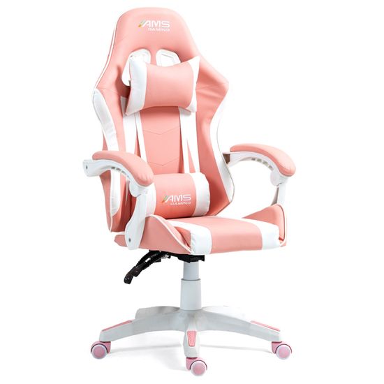 Chaise AMS-GAMING GAMER02-PINK coloris noir & rose - coussin lombaire ...