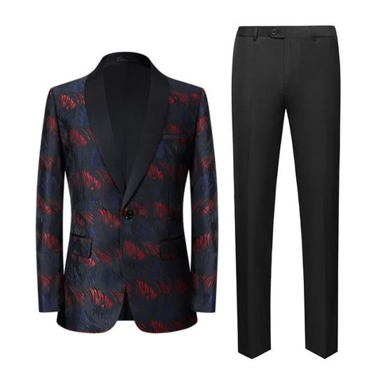 Costume Homme Slim 2 Pièces Business Mariage Cérémonie Imprimé Noir ...