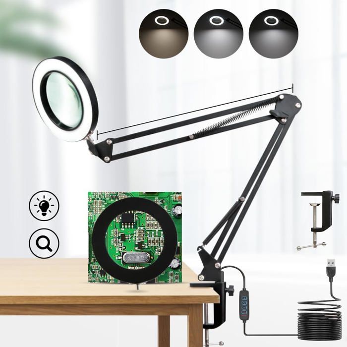 Loupe avec lumire et support lampe de bureau LED intensit variable avec tlcommande lampe de ...